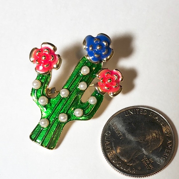 Jewelry | Cactus Brooch Pin Gold Tone And Enamel | Poshmark
